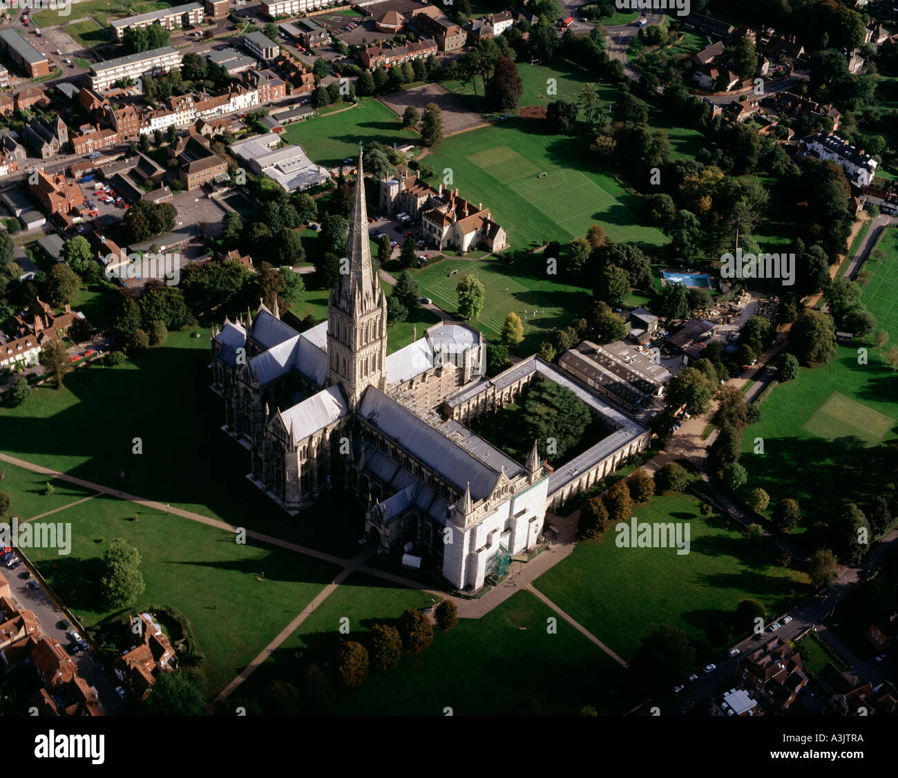 Salisbury Cathedral Wiltshire UK aerial view Stock Photo - Alamy