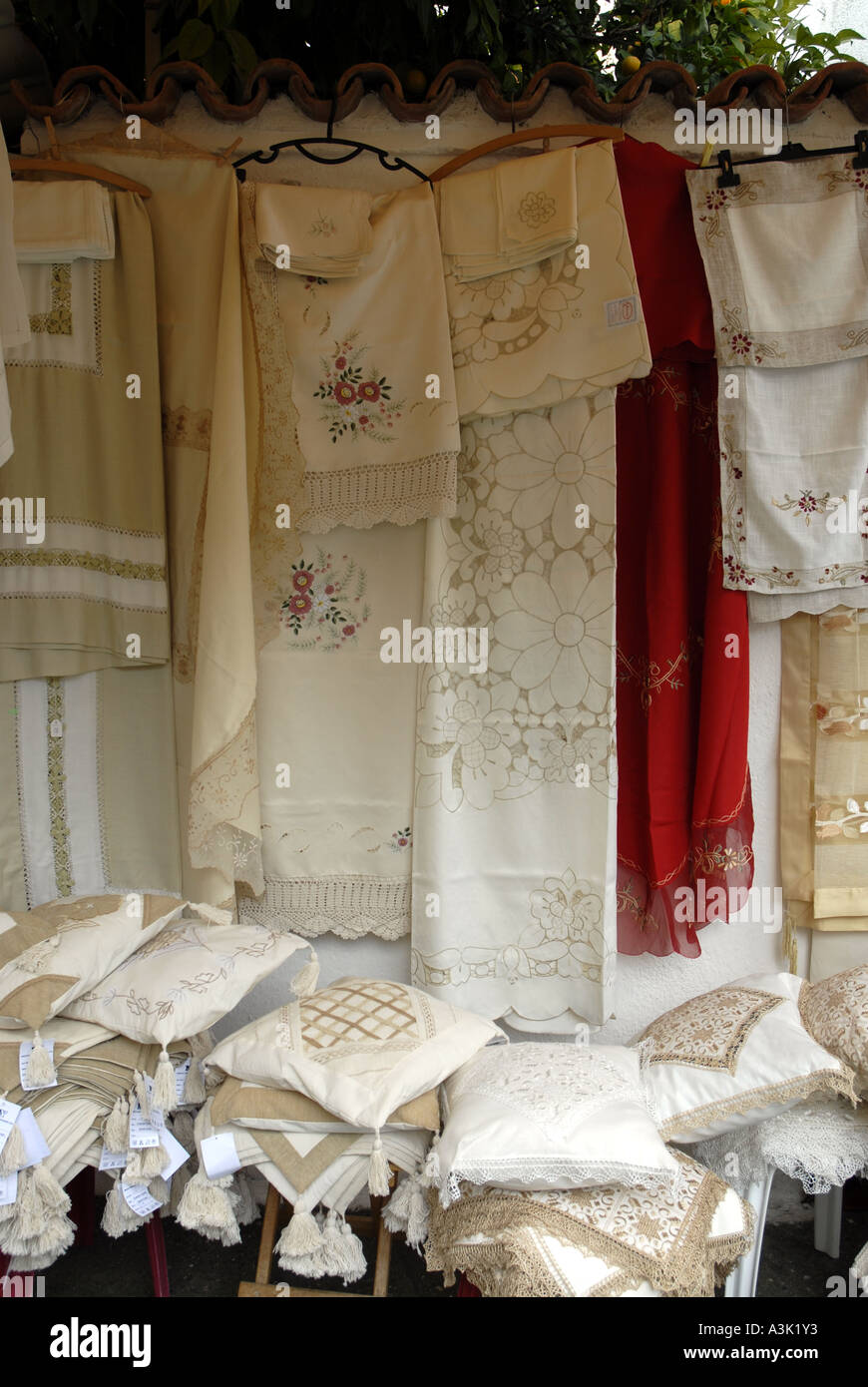 Lace shop Omodhos Cyprus Stock Photo - Alamy
