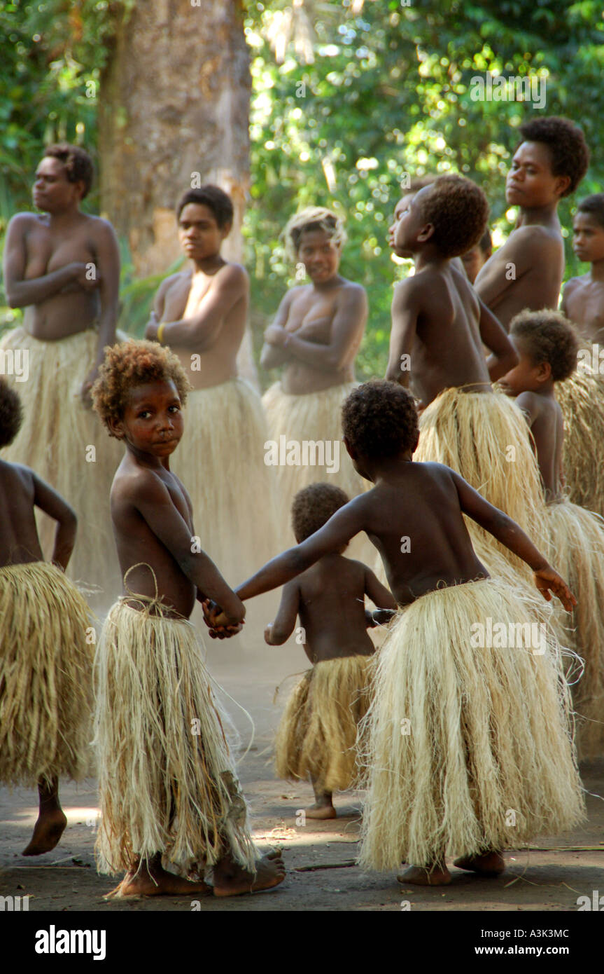 The men dance in the meeting area in Yakel custom village on the island ...