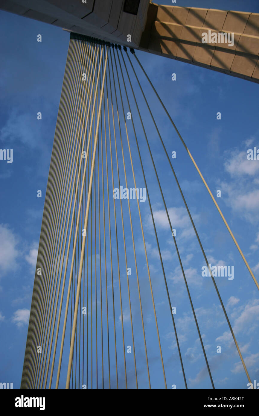 A-frame and cable supports on the Flintshire Bridge crossing the river ...