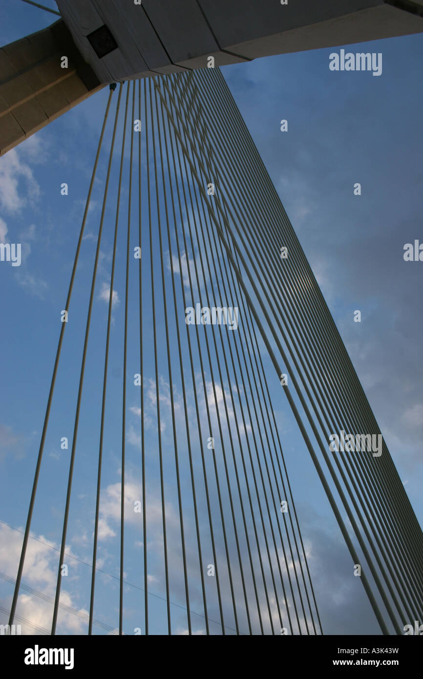 A-frame and cable supports on the Flintshire Bridge crossing the river ...