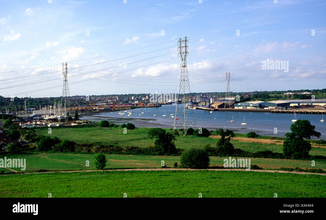Ipswich docks from Orwell Bridge Suffolk England Stock Photo - Alamy