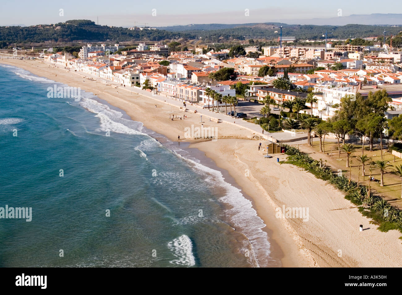 AERIAL VIEW OF THE BEACH AND VILLAGE IN ALTAFULLA TARRAGONA Stock Photo ...