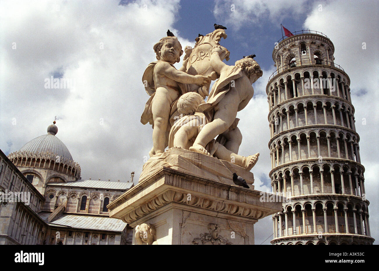Statue in Front of the Leaning Tower of Pisa, Italy Stock Photo - Alamy