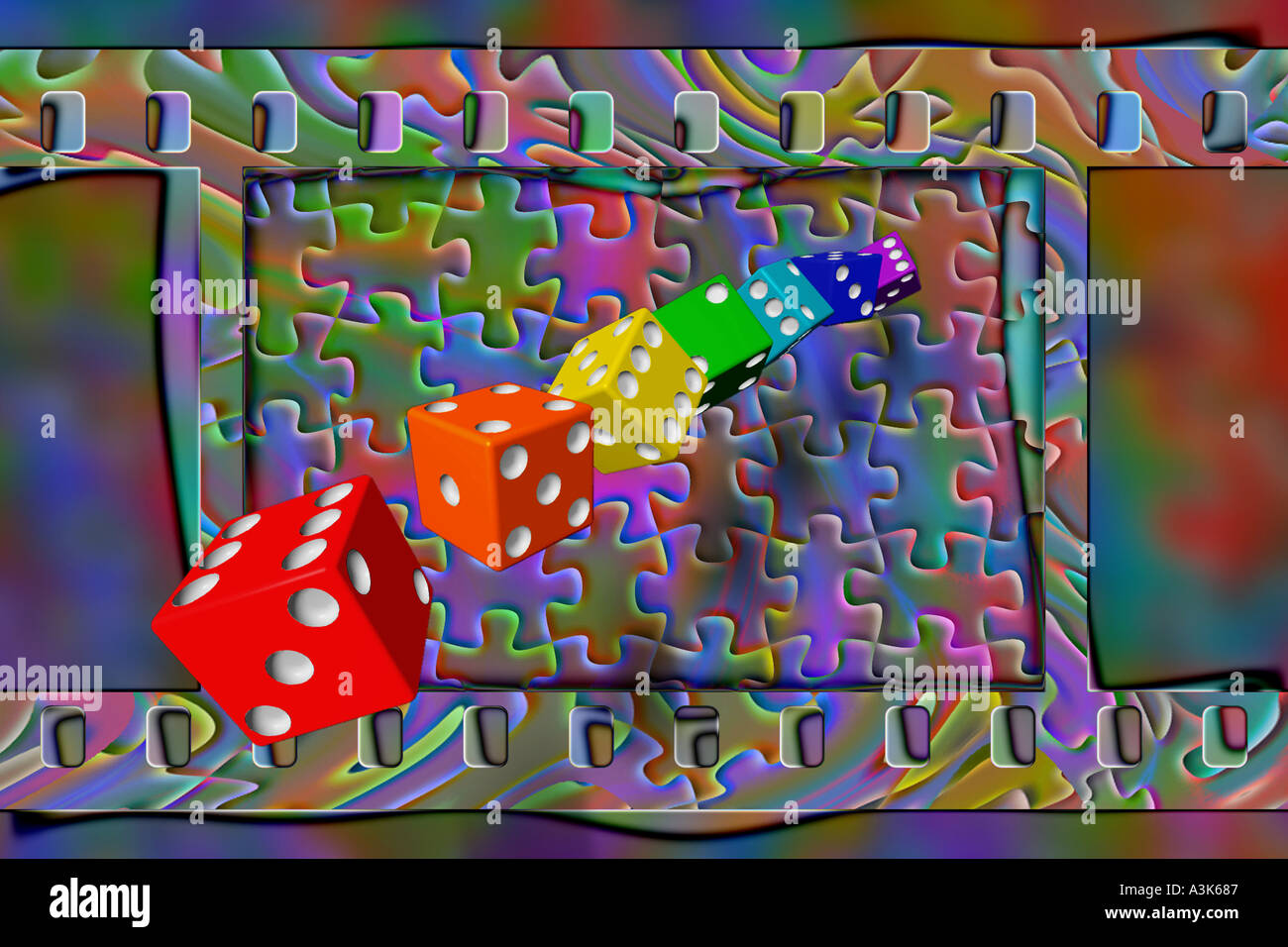 Dice and jig saw puzzle pieces in a film frame Stock Photo - Alamy