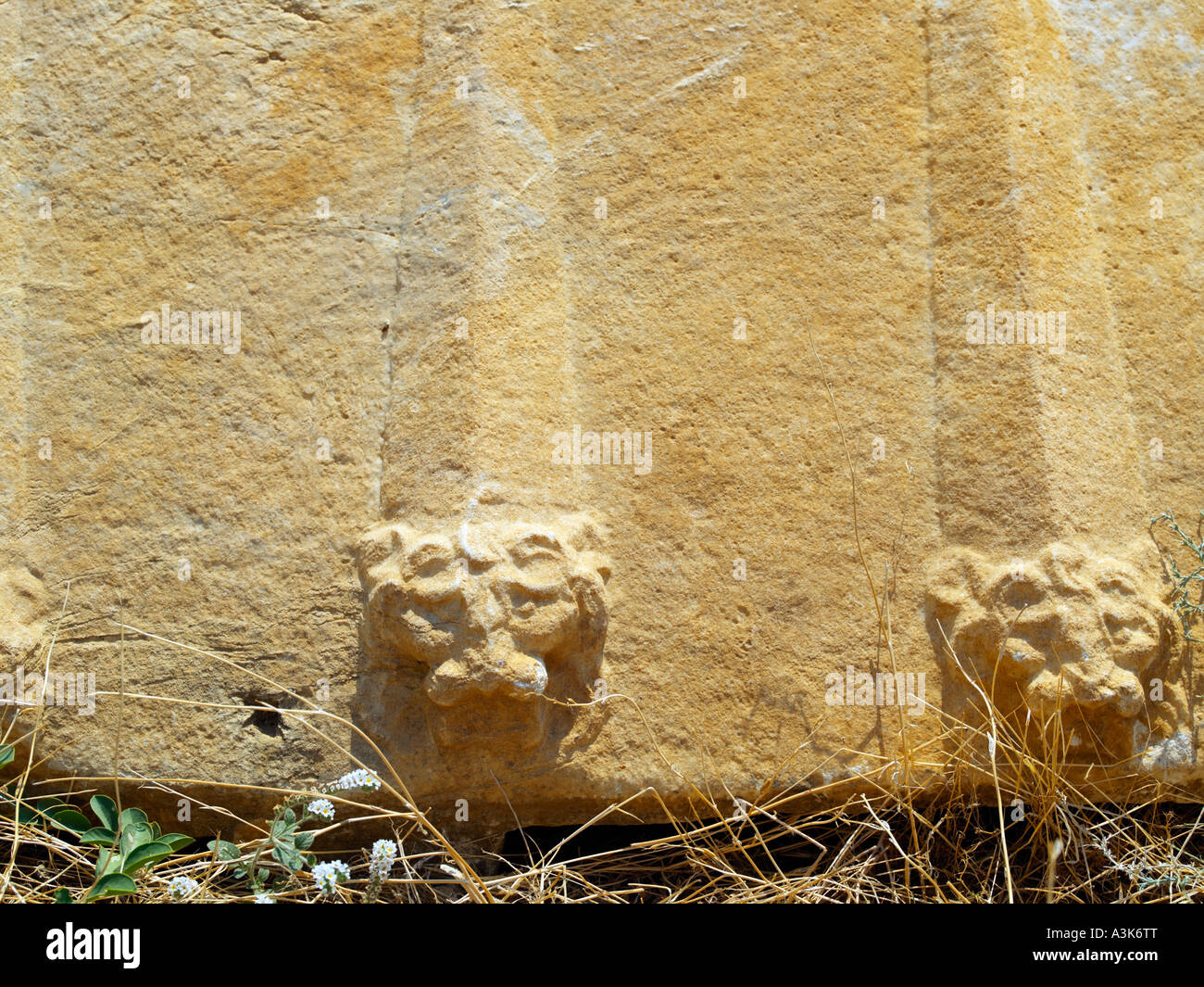 Lion head decorated Sarcophagus lid at Hierapolis Stock Photo - Alamy