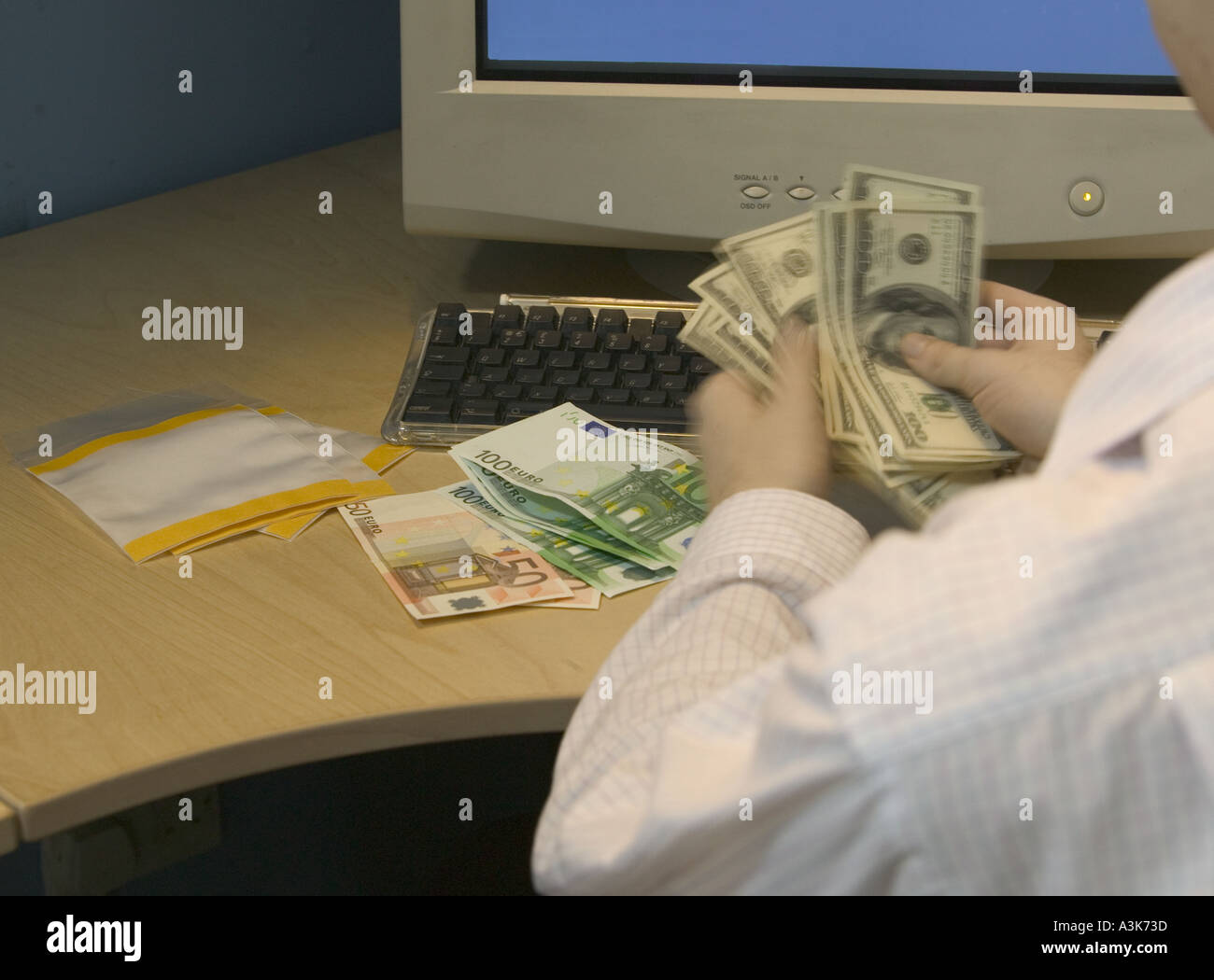 Closeup of hands counting banknotes different currencies Stock Photo ...