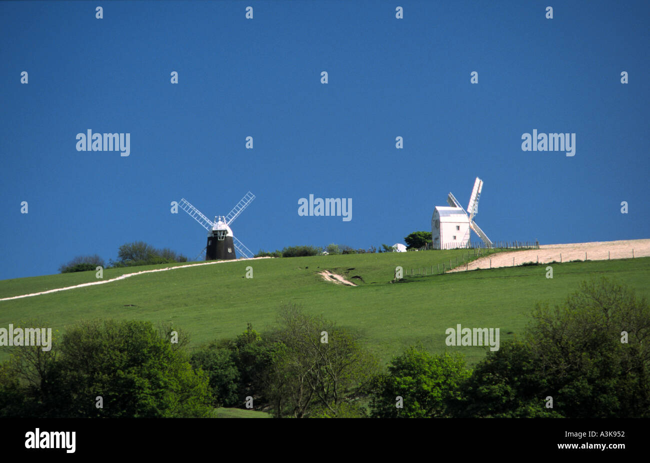 The Jack and Jill Windmills on the South Downs Nr Clayton West Sussex ...