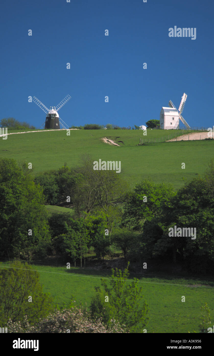 The Jack and Jill Windmills on the South Downs Nr Clayton West Sussex ...
