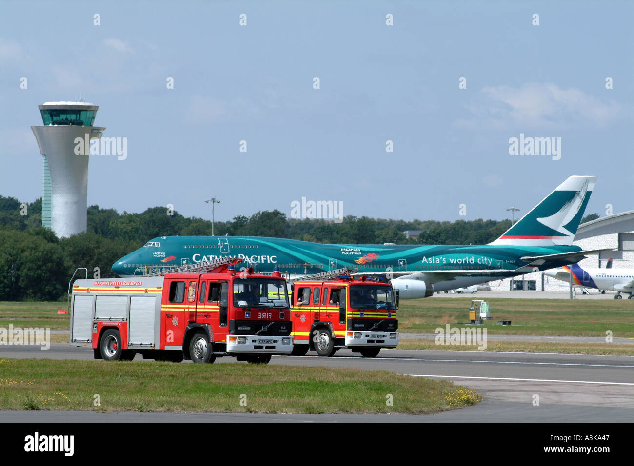 Emergency Vehicles on Airport Runway Farnborough Hampshire England UK ...