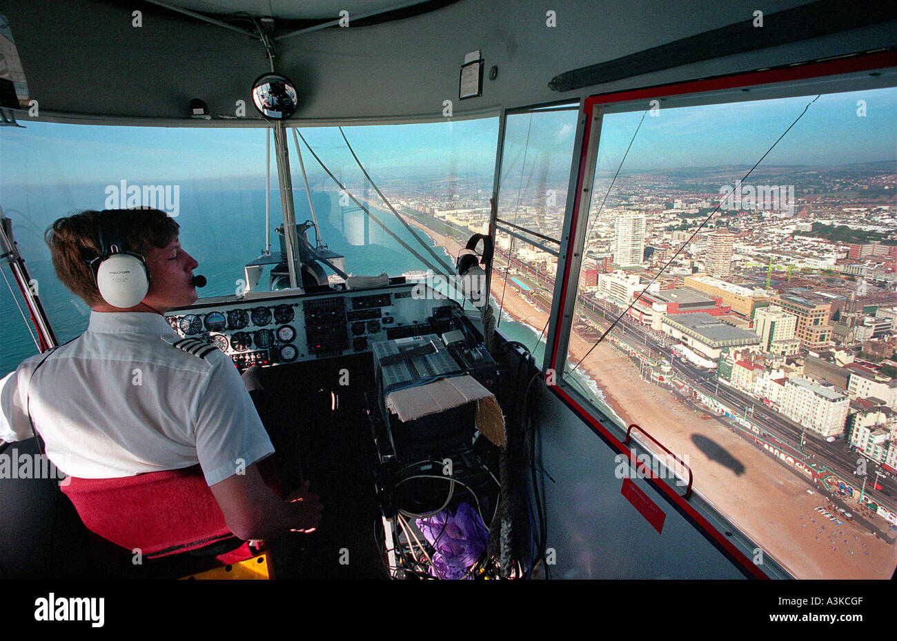 Police airship on surveilance duty over the south coast of England ...