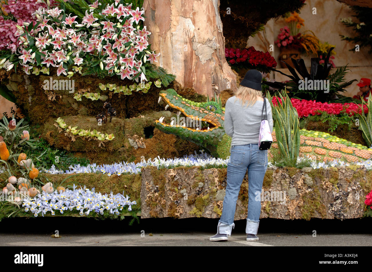 Rose Parade float. Crocodile crafted from textured pineapple skins in ...