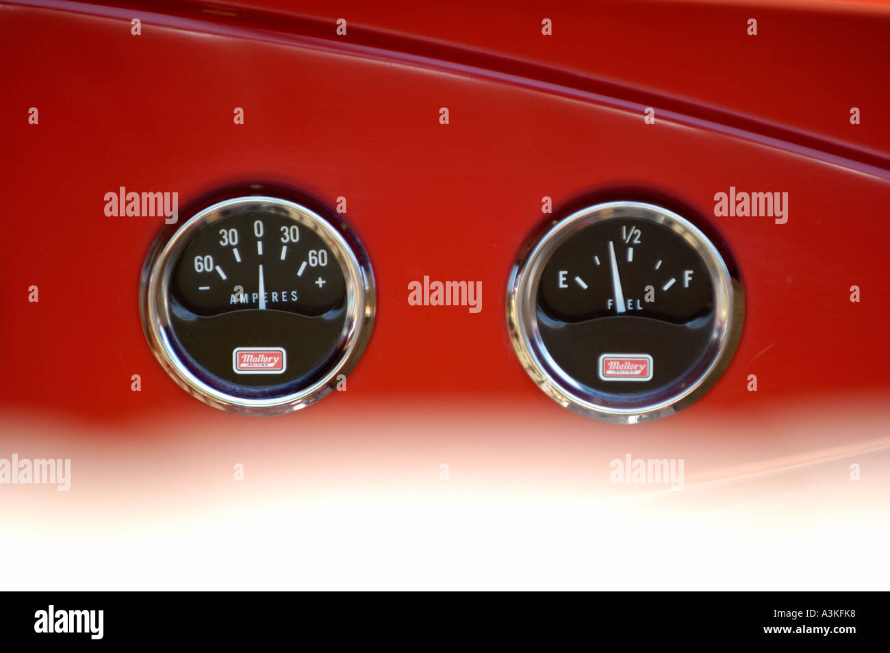 Los Angeles California car show. Panel of instruments in classic ...