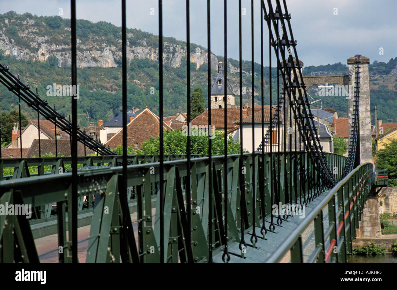 Bridge across a river in the village of Cajarc, Lot, France Stock Photo ...