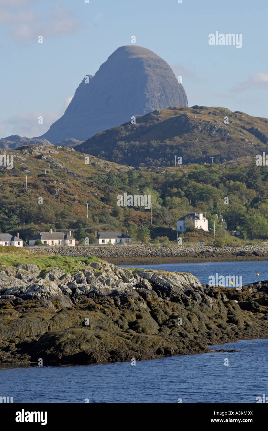 Suilven dome mountain seen from Lochinver Loch Inver Inverpolly ...
