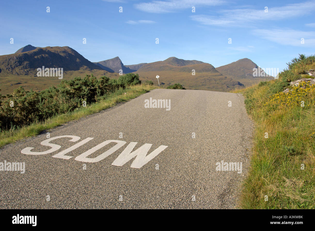 Narrow roads Scotland SLOW sign near Achiltibuie Inverpolly National ...