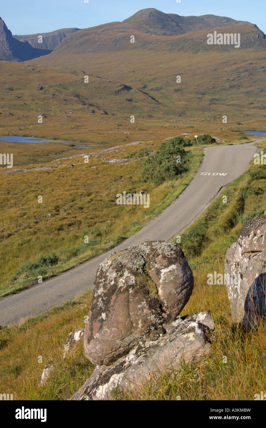 Narrow roads Scotland SLOW sign near Achiltibuie Inverpolly National ...