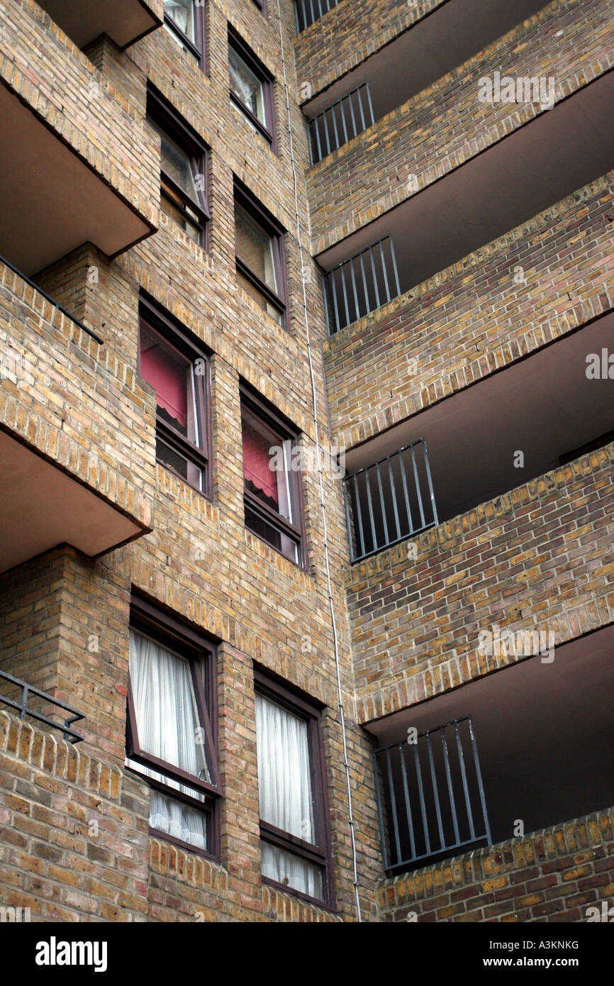 Balconies of a 1960 s tower block in St Katherine s dock London England ...
