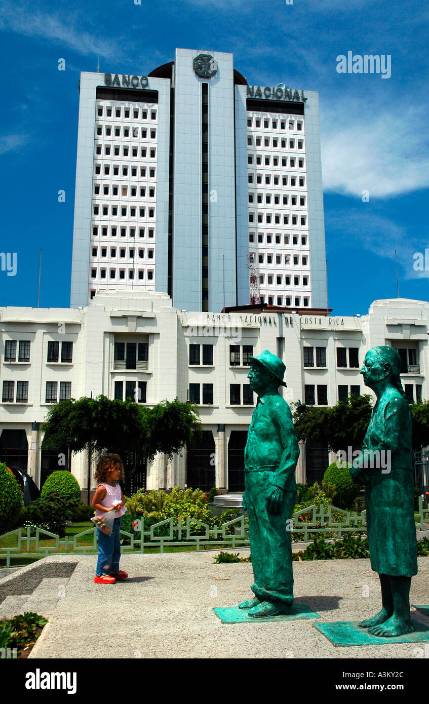 National Bank Building with Monument of the Costa Rican Workers in San ...