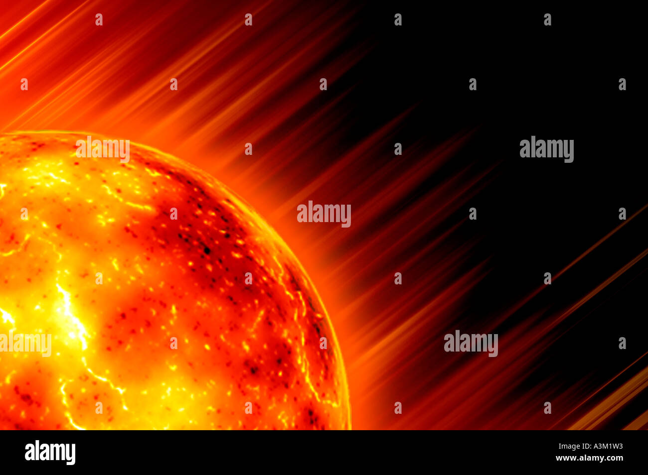 Rendered sunscape showing burning sun or star and solar flare or solar ...
