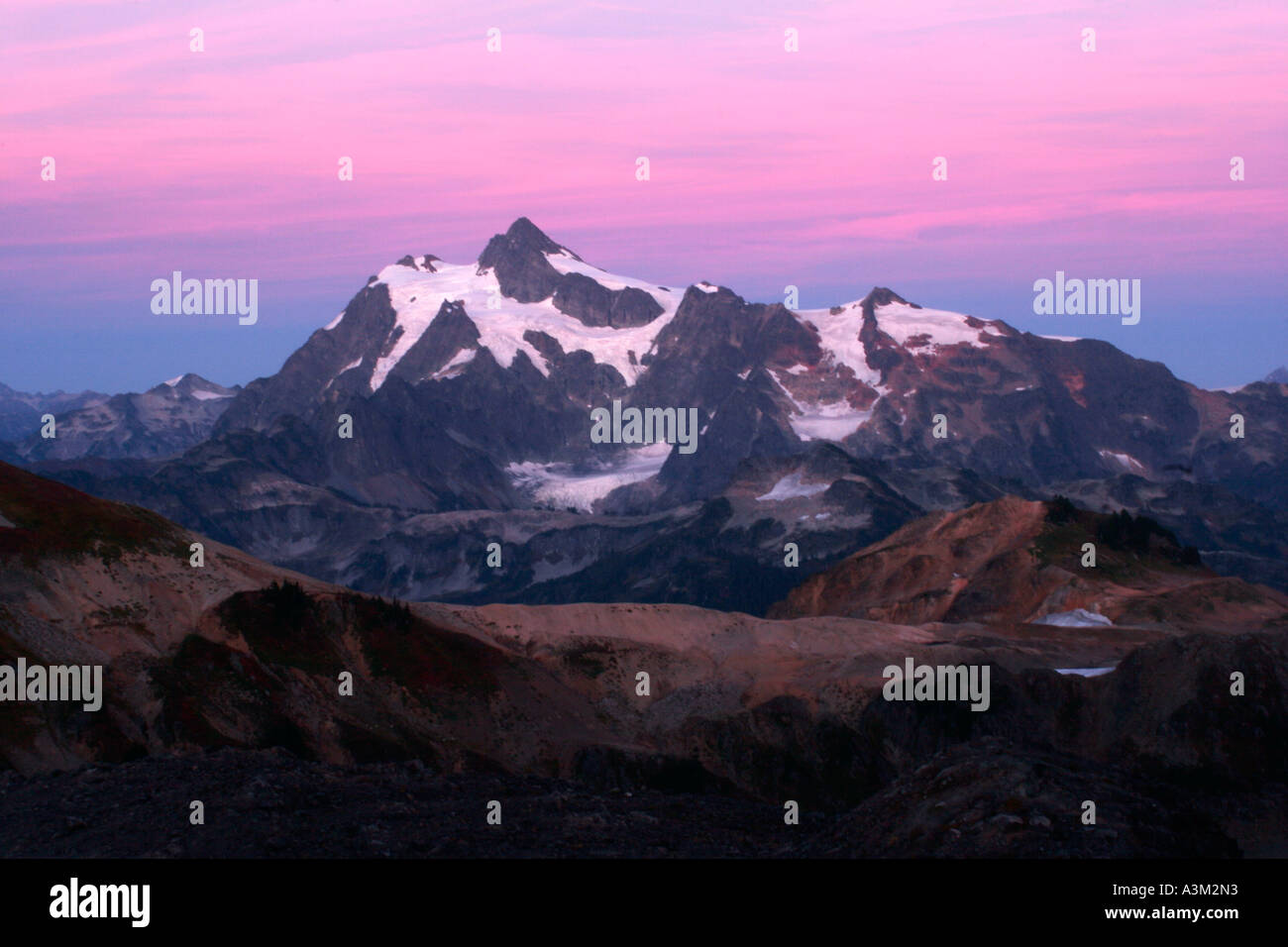 Evening light on Mt Shuksan from Ptarmigan Ridge Mount Baker Wilderness ...