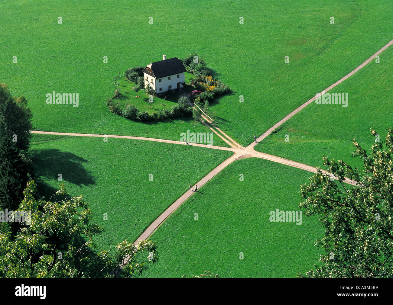 Road Nature Path Building Trees Fields Houses Stock Photo - Alamy