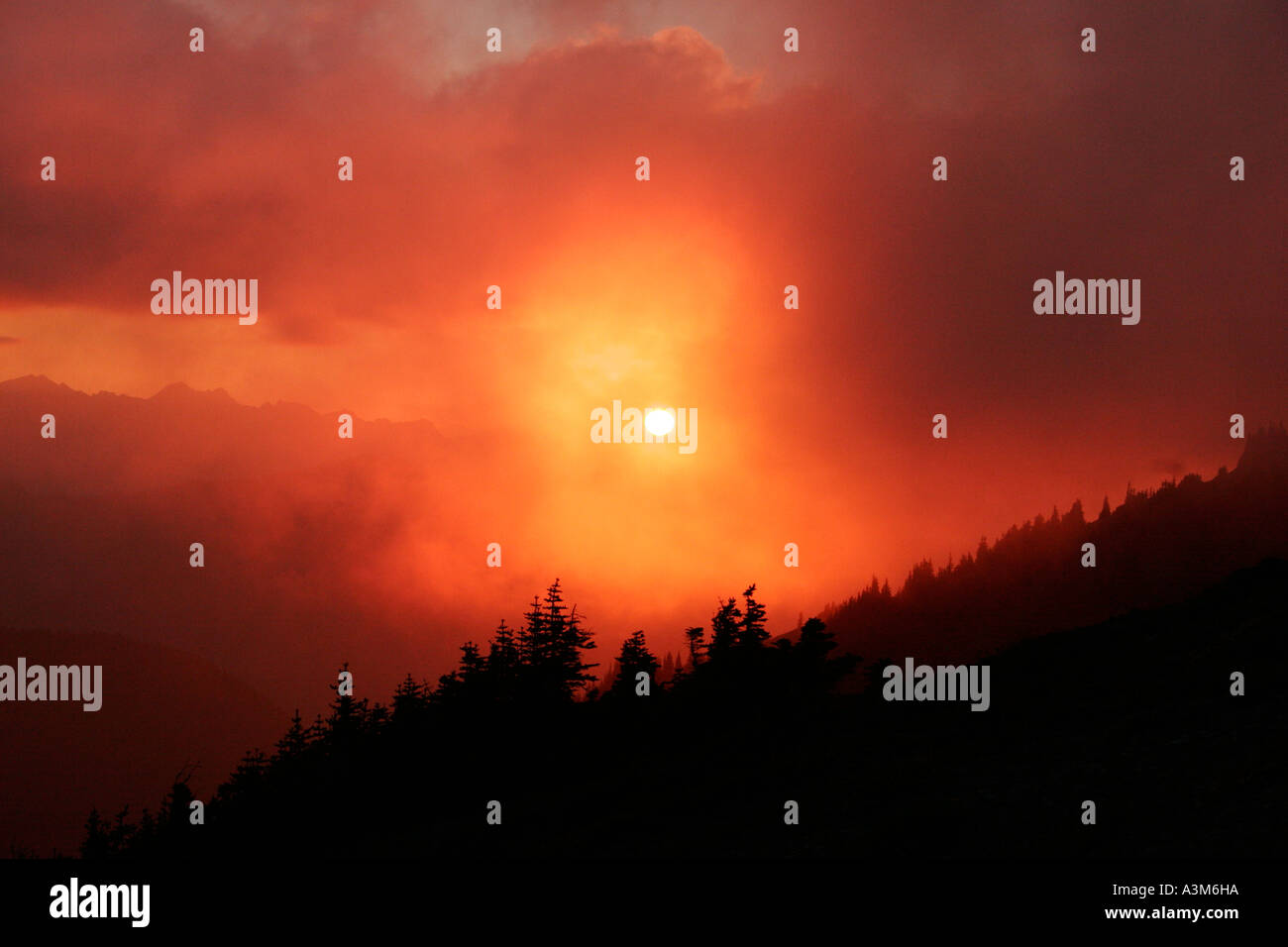 Sunset after a summer storm from Cameron Pass Olympic National Park ...