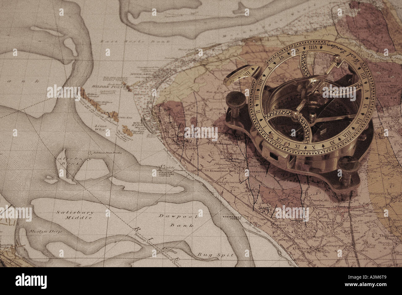 Sundial on a geological map Stock Photo - Alamy