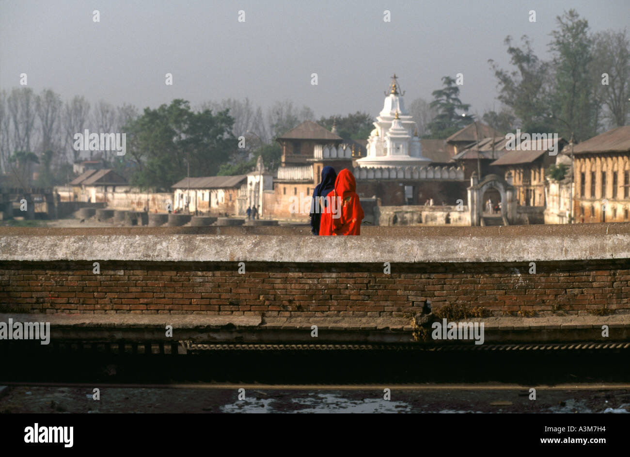 Bridge over the Bagmati holy river, overlooking the ghats in ...