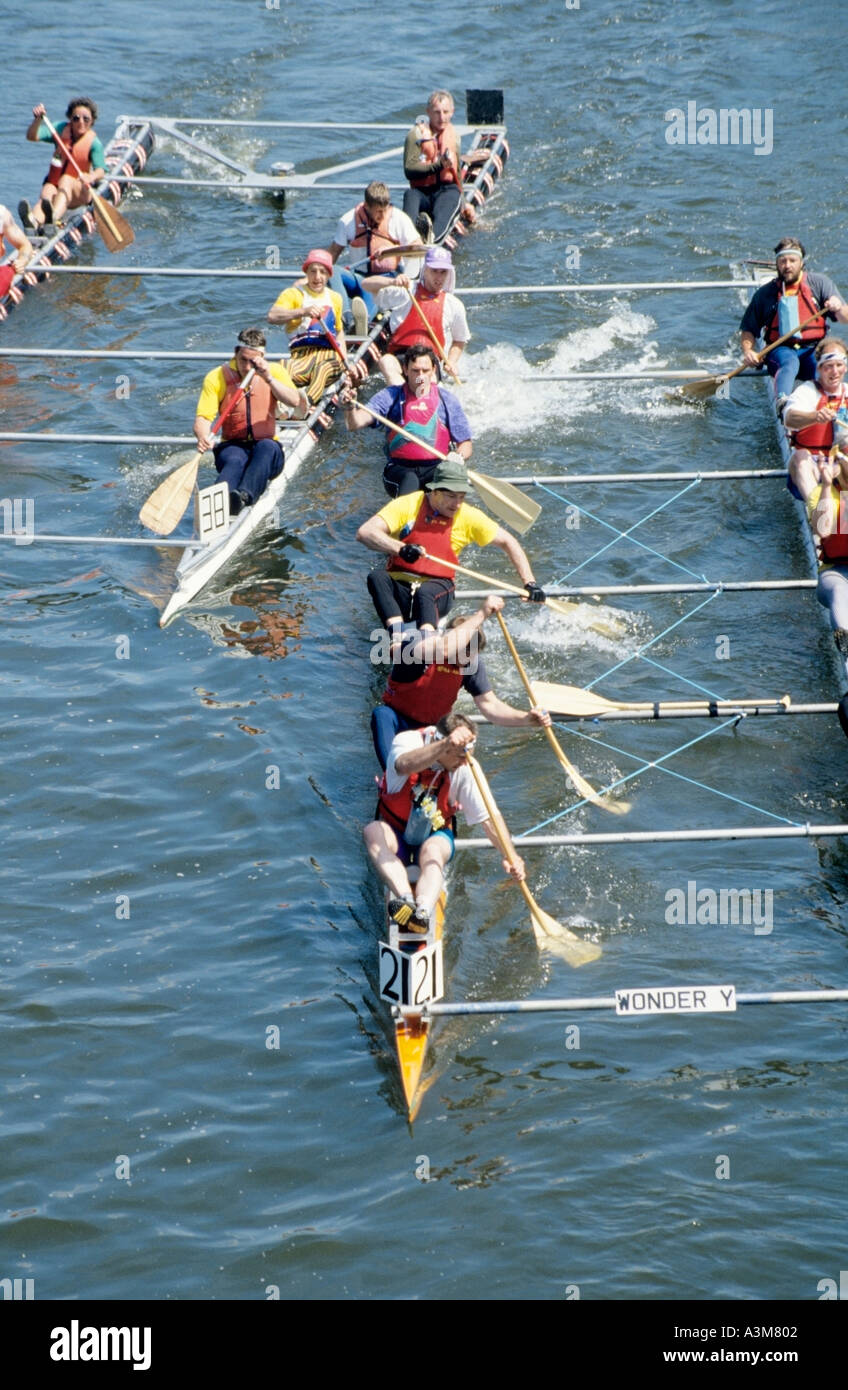 Monmouth river Wye charity raft race collision Stock Photo - Alamy