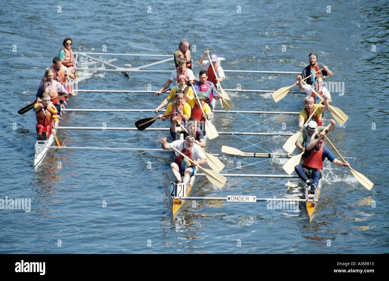 Monmouth river Wye collision during charity raft race Stock Photo - Alamy