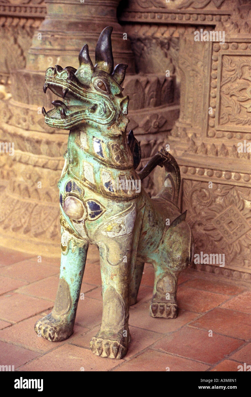A bronze Temple Dog statue, Haw Pha Kaew Wat, former Royal Temple, in ...