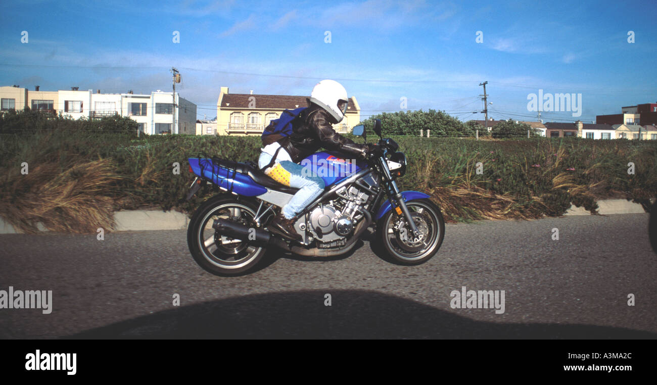 Cycle rider on the great Highway in San Francisco California going ...