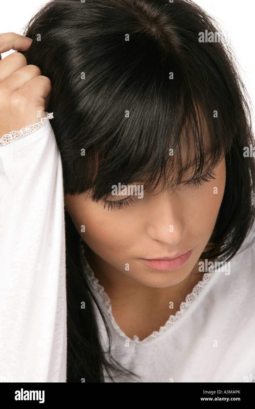 Meditating woman front face hi-res stock photography and images - Alamy