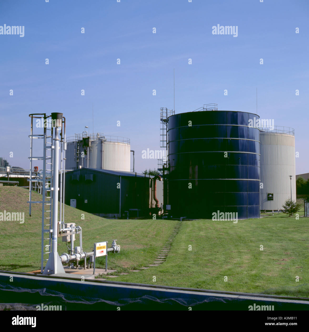 Cylindrical methane holding tanks at a sewage treatment works, Marsh ...