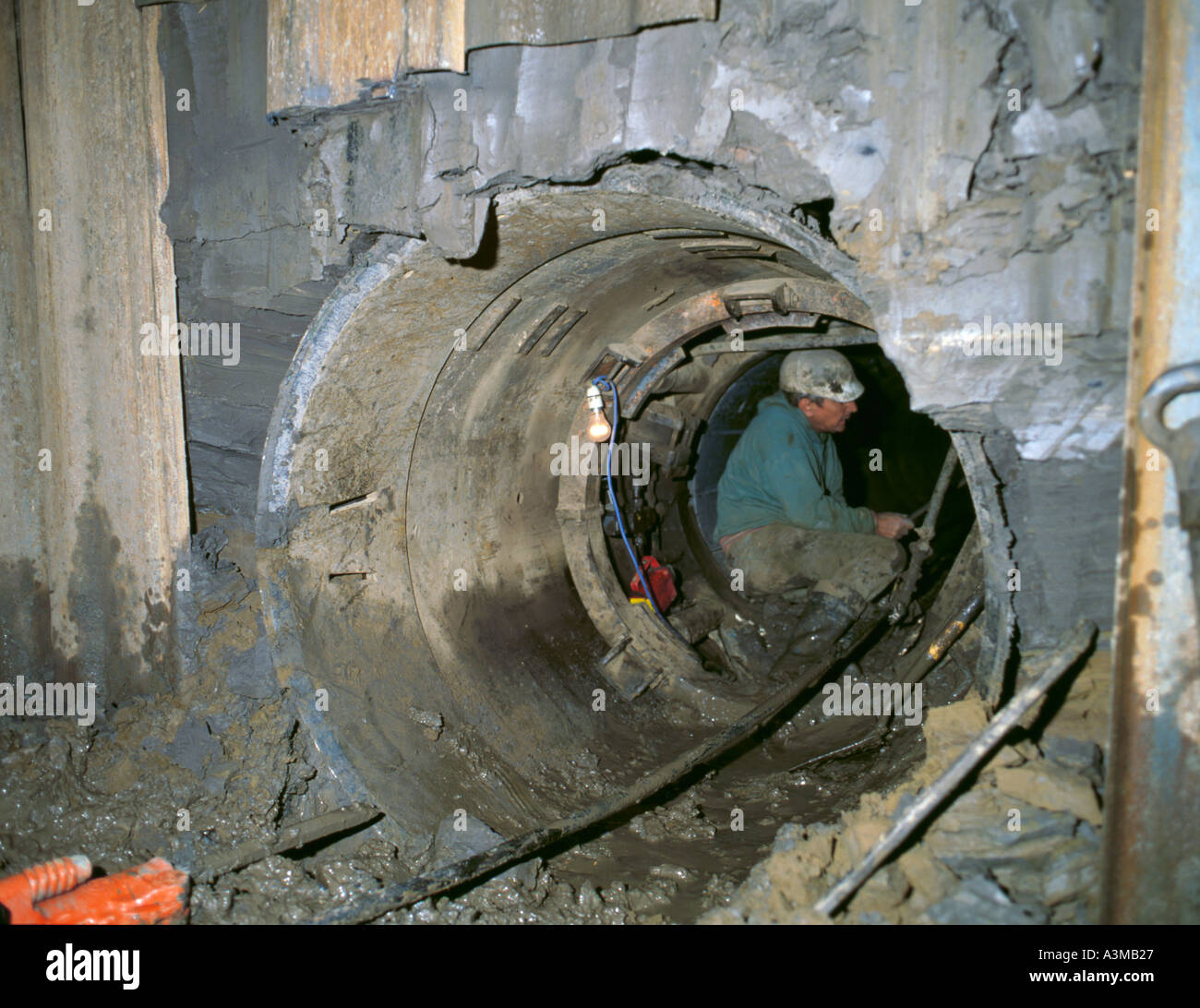 Breakthrough of mini tunnelling shield into reception pit, during ...