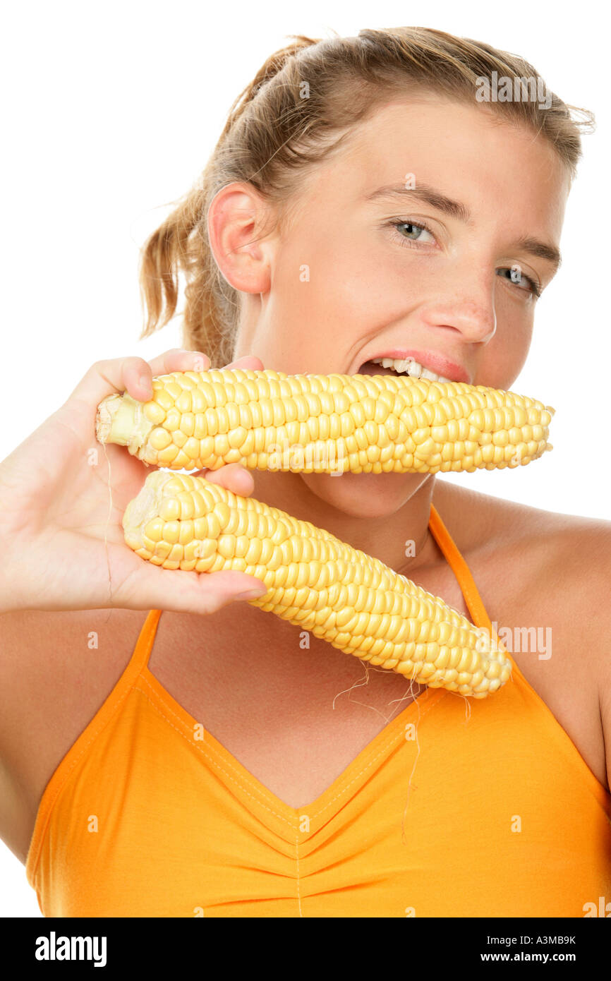 Woman eating corn hi-res stock photography and images - Alamy