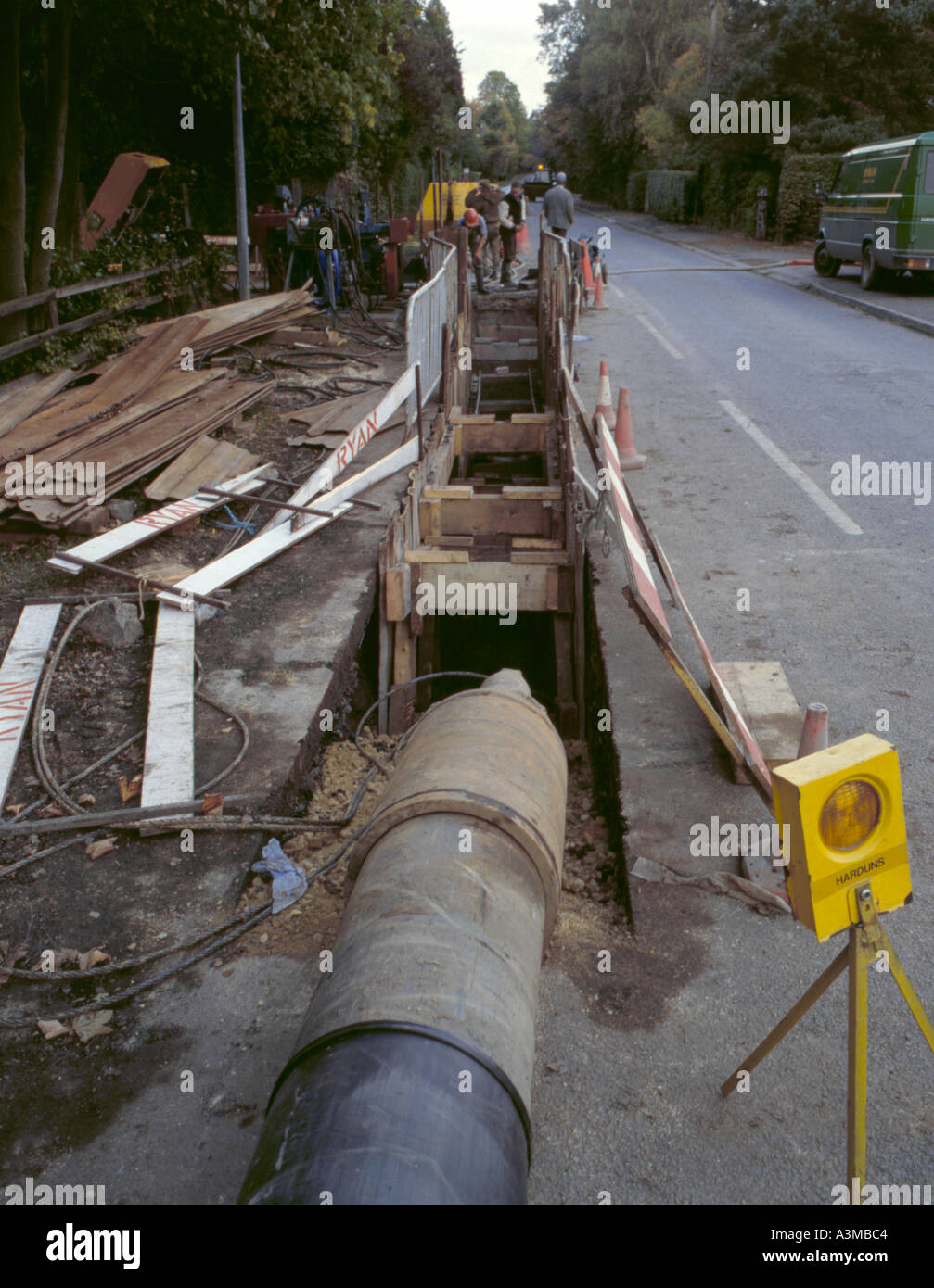 Pipe burster, with UPVC sewer pipe attached, at the head of the access ...