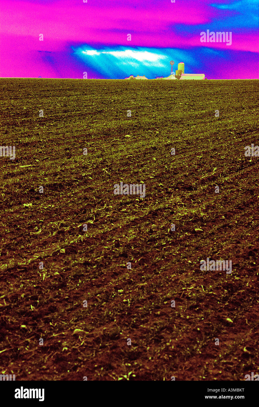 abstract colorful colourful landscape farm field barn silo Stock Photo ...