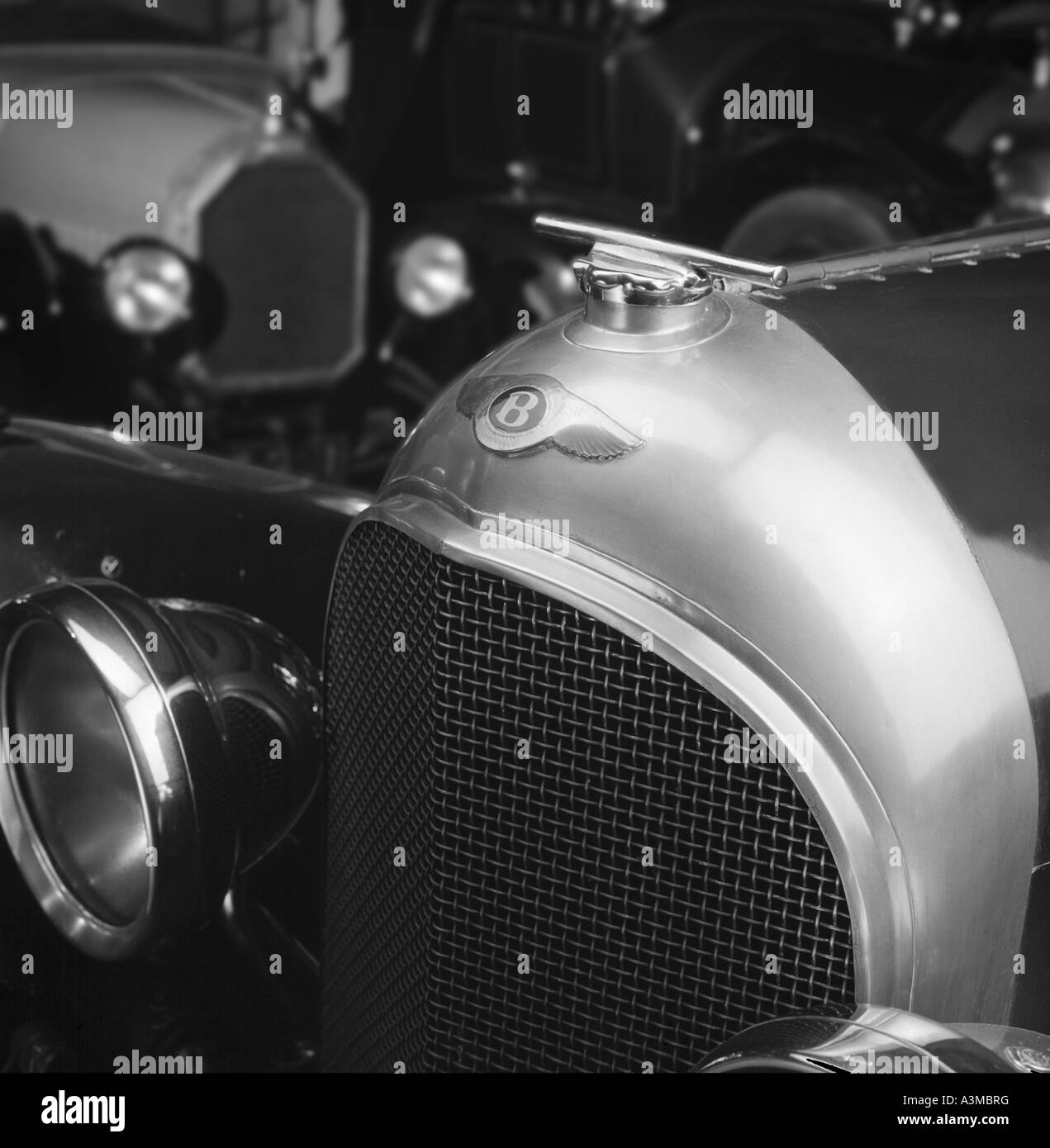 close up detail front hood ornament and radiator cap antique Bentley ...