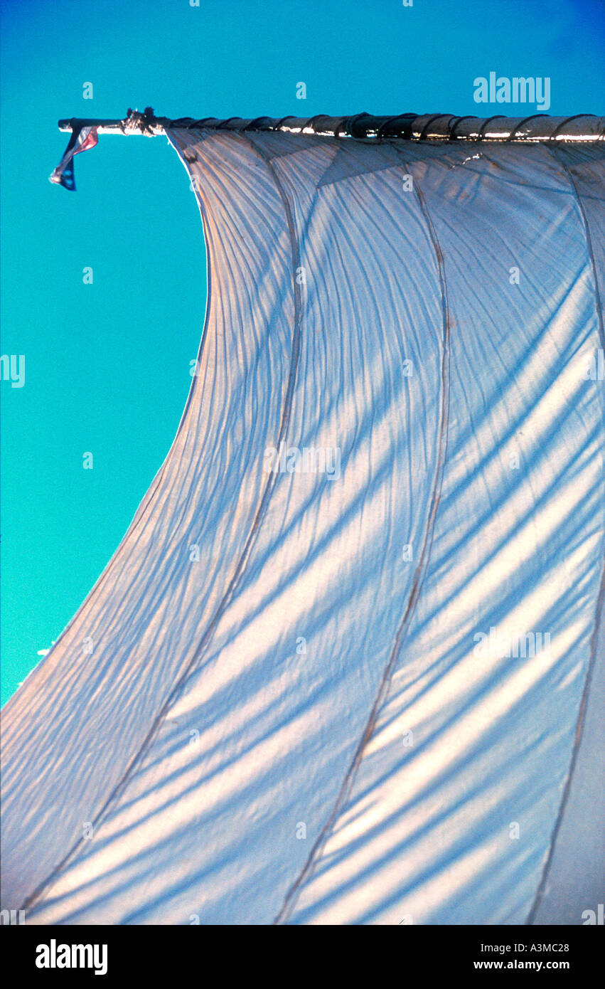 Lateen sail of Nile River felucca filled by breeze Egypt Stock Photo ...