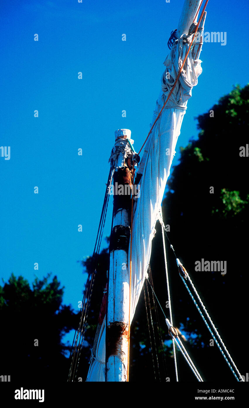 Furled lateen sail and rigging on felucca Nile River Egypt Stock Photo ...