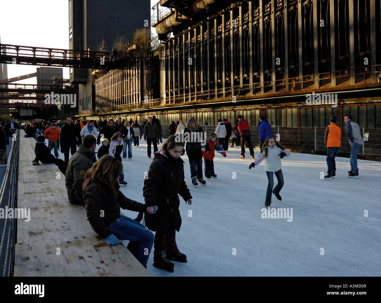 Ice skating at the UNESCO world heritage site Zollverein, Essen ...