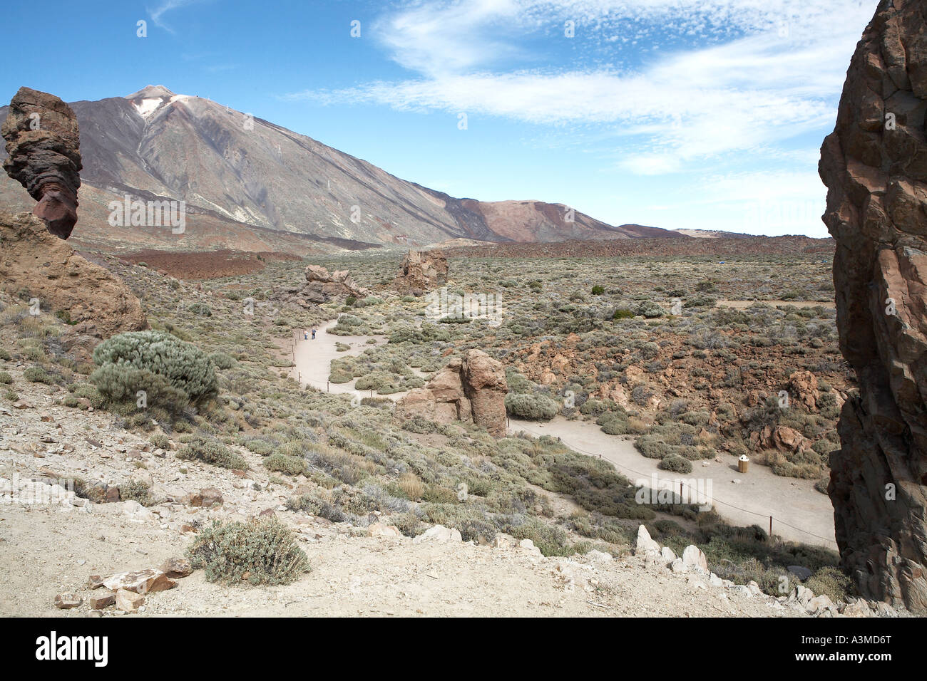 Landscape view of Mount Teide summit with blue sky in background ...