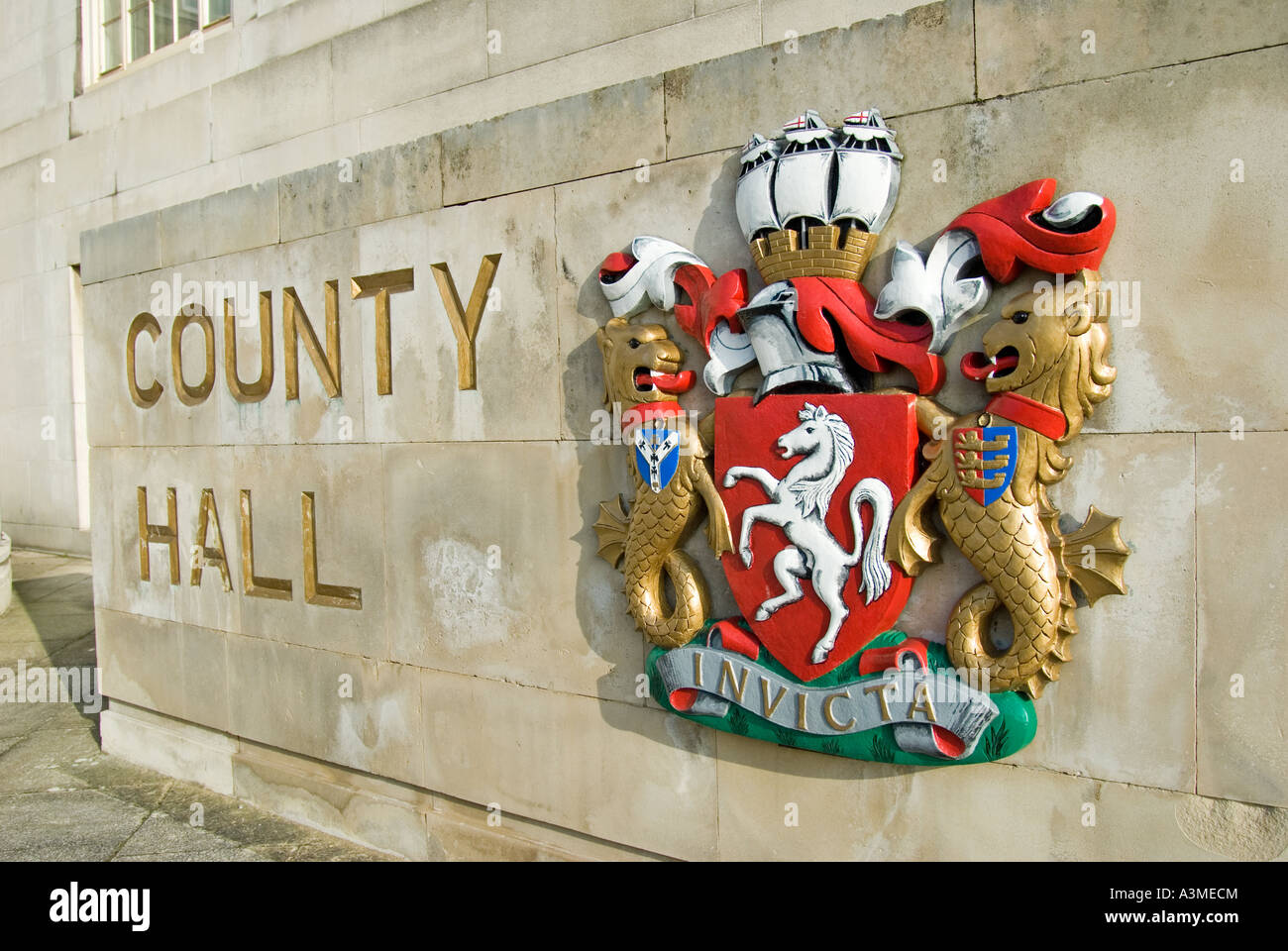 Maidstone, Kent, UK. Kent coat of arms outside County Hall ...