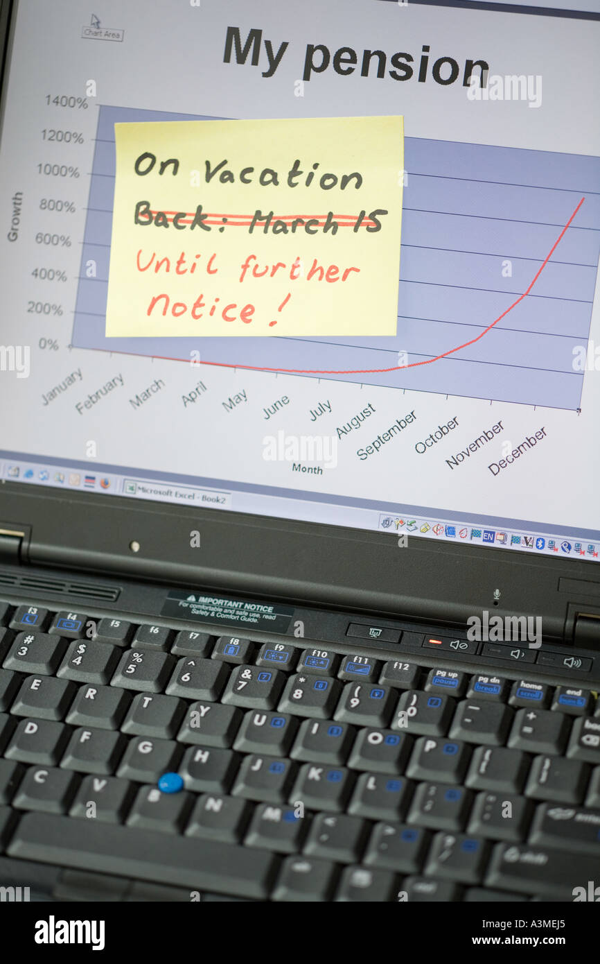 lucky guy have vacation until further notice. Post-it note on the ...