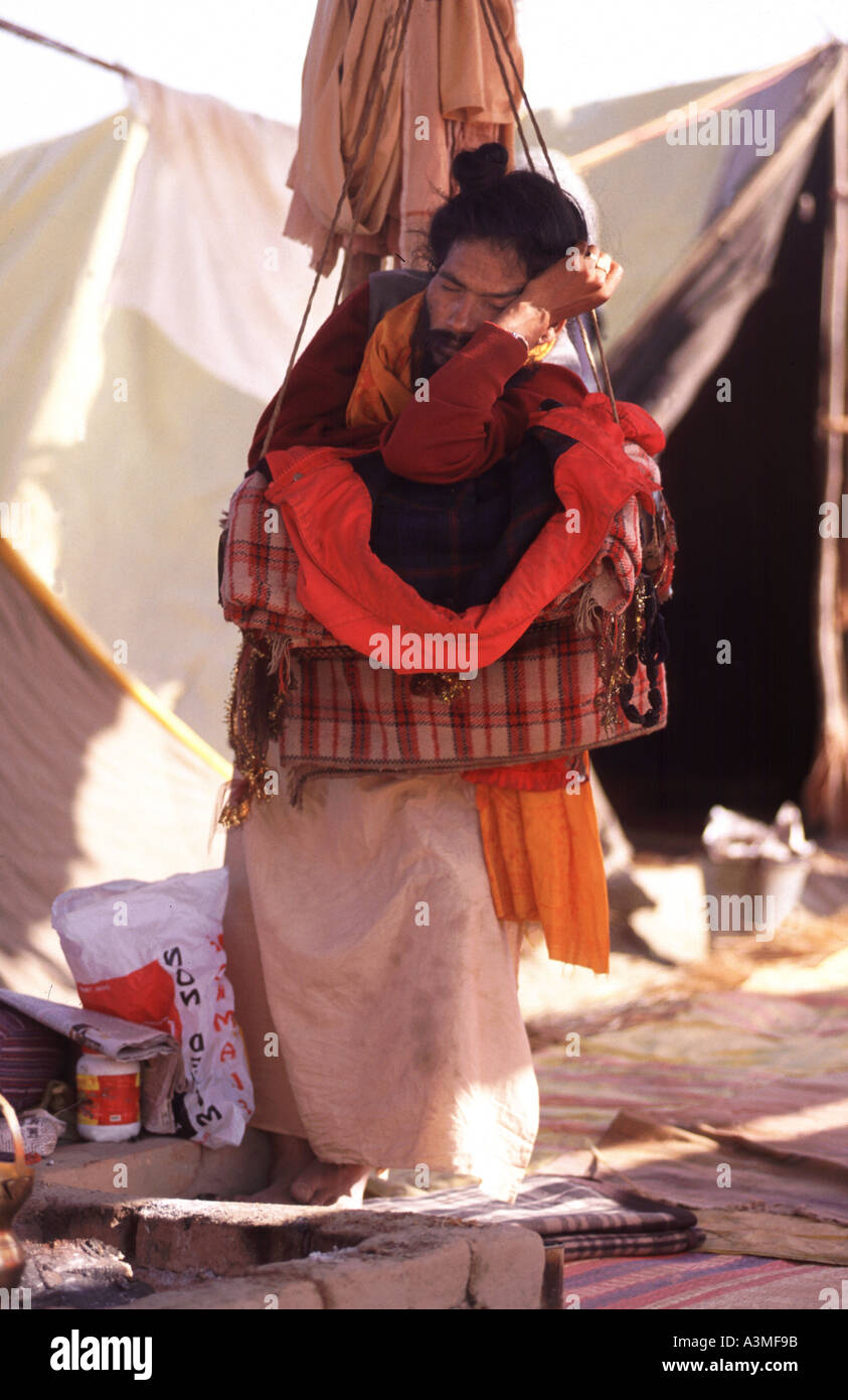 Standing baba. He never sits down, even to sleep. Kumbh Mela. Hardwar ...
