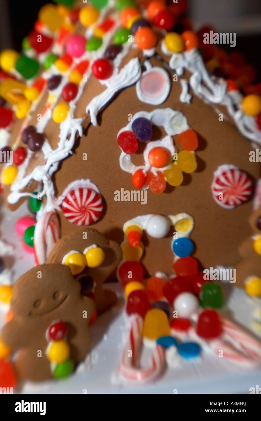 traditional fairy tale ginger bread house covered in sweet candy gum ...