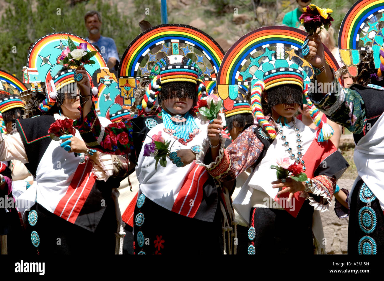 Zuni Pueblo Dancers preforming traditional dances at Bandelier National ...