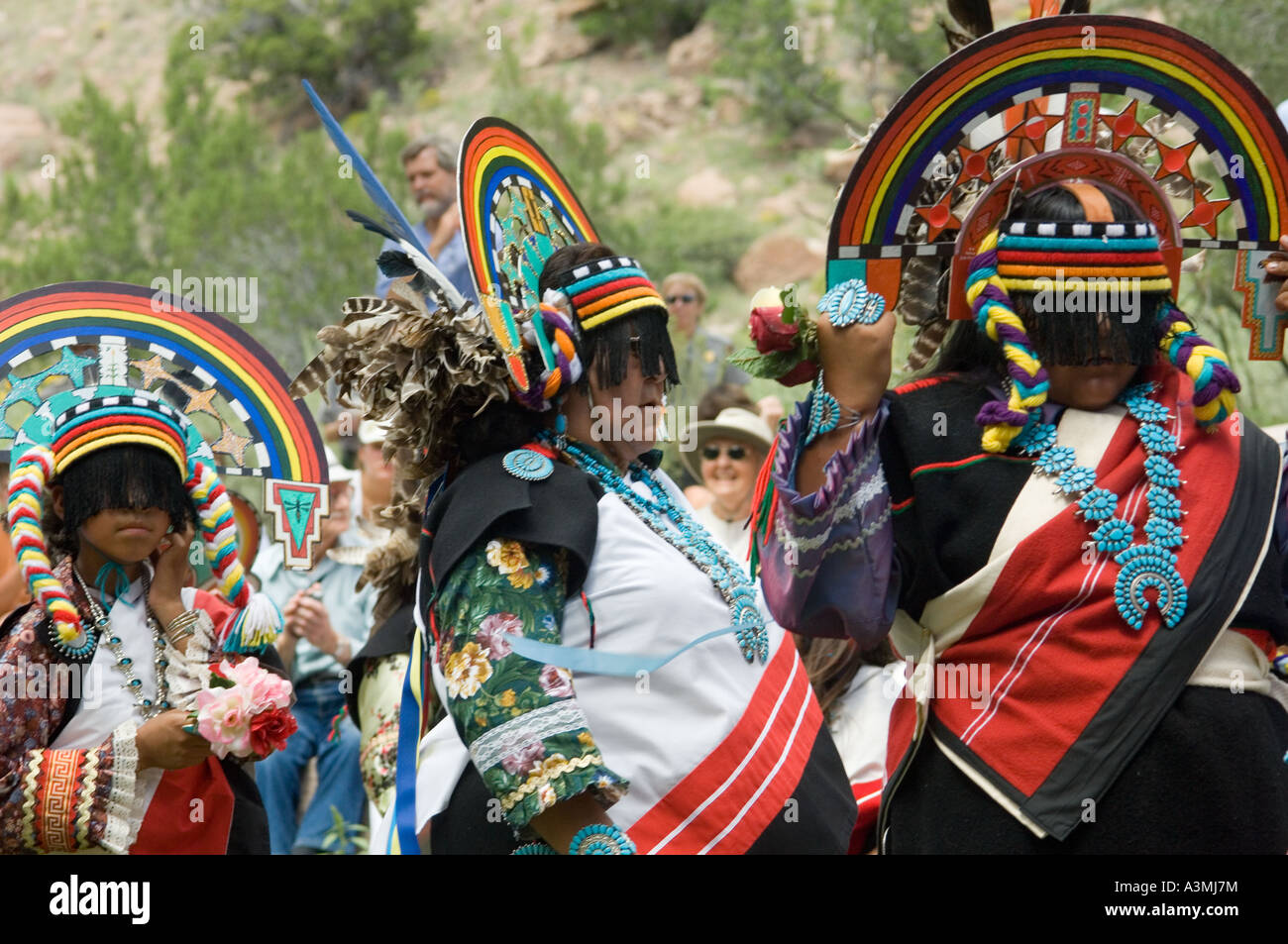 Zuni Pueblo Dancers preforming traditional dances at Bandelier National ...